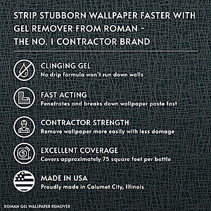 Roman Wallpaper Remover Gel Spray, Contractor Strength Wallpaper Stripper and Adhesive Remover, No Drip, Unscented, Non-Staining, Clear, PRO-458 (32 Ounce, 75 Sq. Ft.)