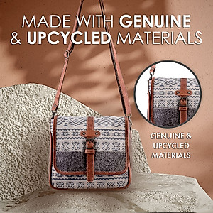 SIXTEASE Crossbody Bag for Women Vintage Style Genuine Leather, Upcycled Canvas, Rug, or Hair On - Cross Body Womens Bags with Inside Zipper Pockets - Resolute