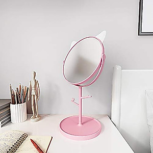 Louphee Desk Mirror in Cute Cat Ears Shape-Kawaii &Vanity Mirror for You in Bathroom or Bedroom- Pink