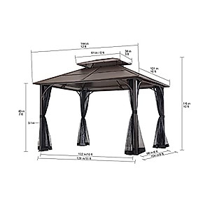 Sunjoy Hardtop Gazebo 10 x 12 ft. Outdoor Gazebo, Heavy Duty Steel Frame Gazebo, Double Tiered Metal Gazebo with Ceiling Hook and Mesh Netting, Brown