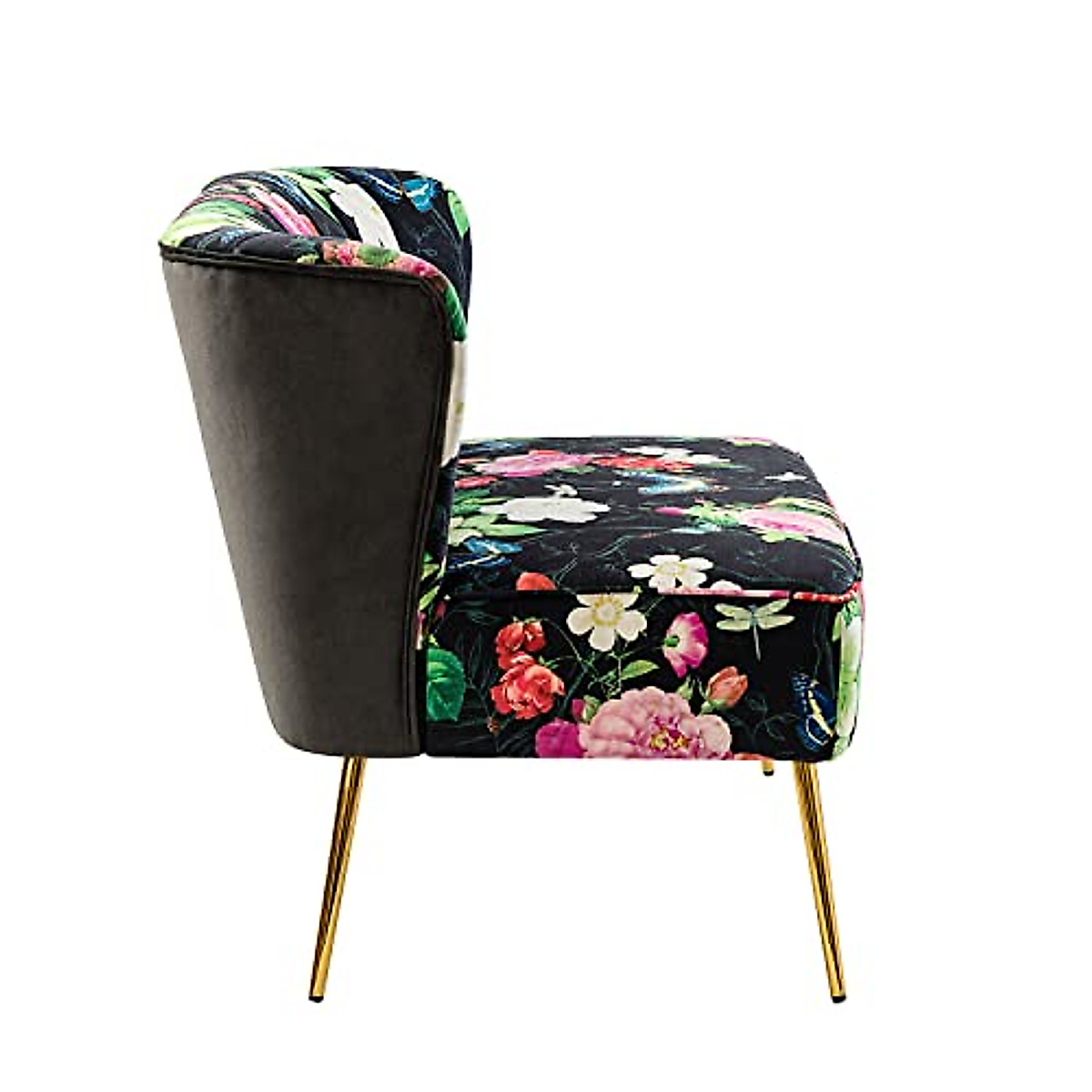 HULALA HOME Mid-Century Loveseat Sofa with Metal Legs, Comfy Upholstered Small Love Seat Couch, Floral Patterns 2-Seat Armless Couch with Tufted Back for Living Room, Apartment Small Spaces(Black)