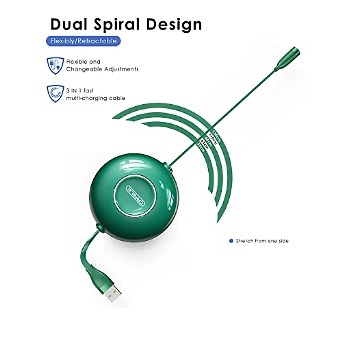 CAFELE [2023 Upgraded] Multi Charging Cable, [No Tangled] Retractable Phone Charger Cord with USB C/Micro USB/I Port for Phones and Tablets,3A,3.3FT,Compact for Car/Travel