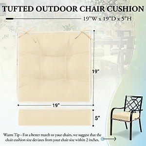 Wellsin Outdoor Chair Cushions Set of 2, Patio Cushions for Outdoor Furniture, Tufted Waterproof Outdoor Chair Pads, 19 x 19 Inch, Beige