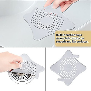 Hair Drain Catcher, 4 Pack Silicone Shower Hair Drain Catcher, Convex Cover for Stopper with Suction Cup, Easy to Install Suit for Bathroom, Bathtub, Kitchen