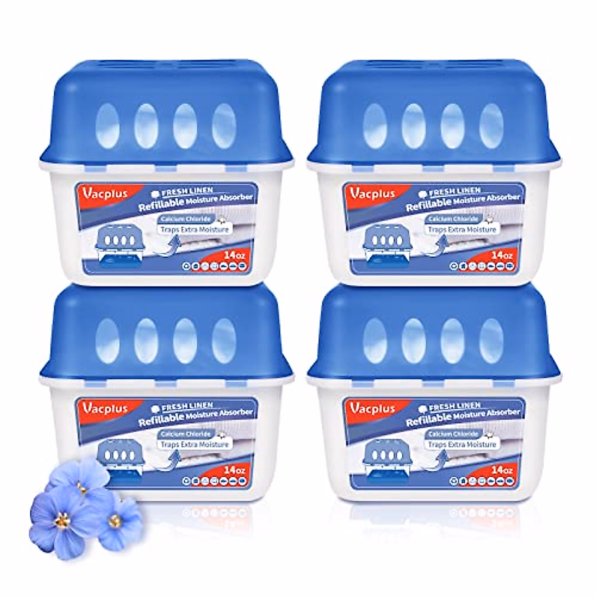 Vacplus Moisture Absorbers, Reusable Dehumidifiers for Closet, Moisture Absorbers for Rooms with Visible Dehumidification, Humidity Absorber Boxes & Odor Removers, 14OZ, 4 Pack (Linen Scent)