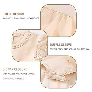 SOBOWO Beige Baby Girl Dress Infant Baby Girl Ruffle Sleeveless Tulle Romper Onsies Dresses Summer Clothes Outfits with Headband(0-3 Months, Beige S)