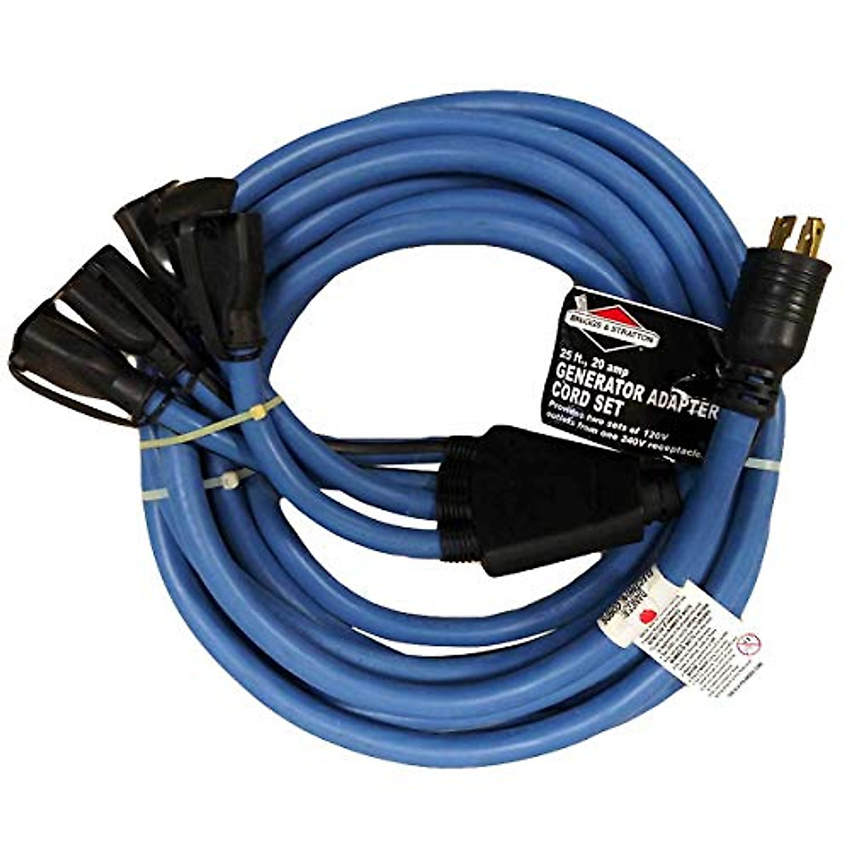 Briggs and Stratton 25-Foot, 20 Amp Generator Adapter Power Cord Set, 5-20P/R 4 Outlet (Blue)