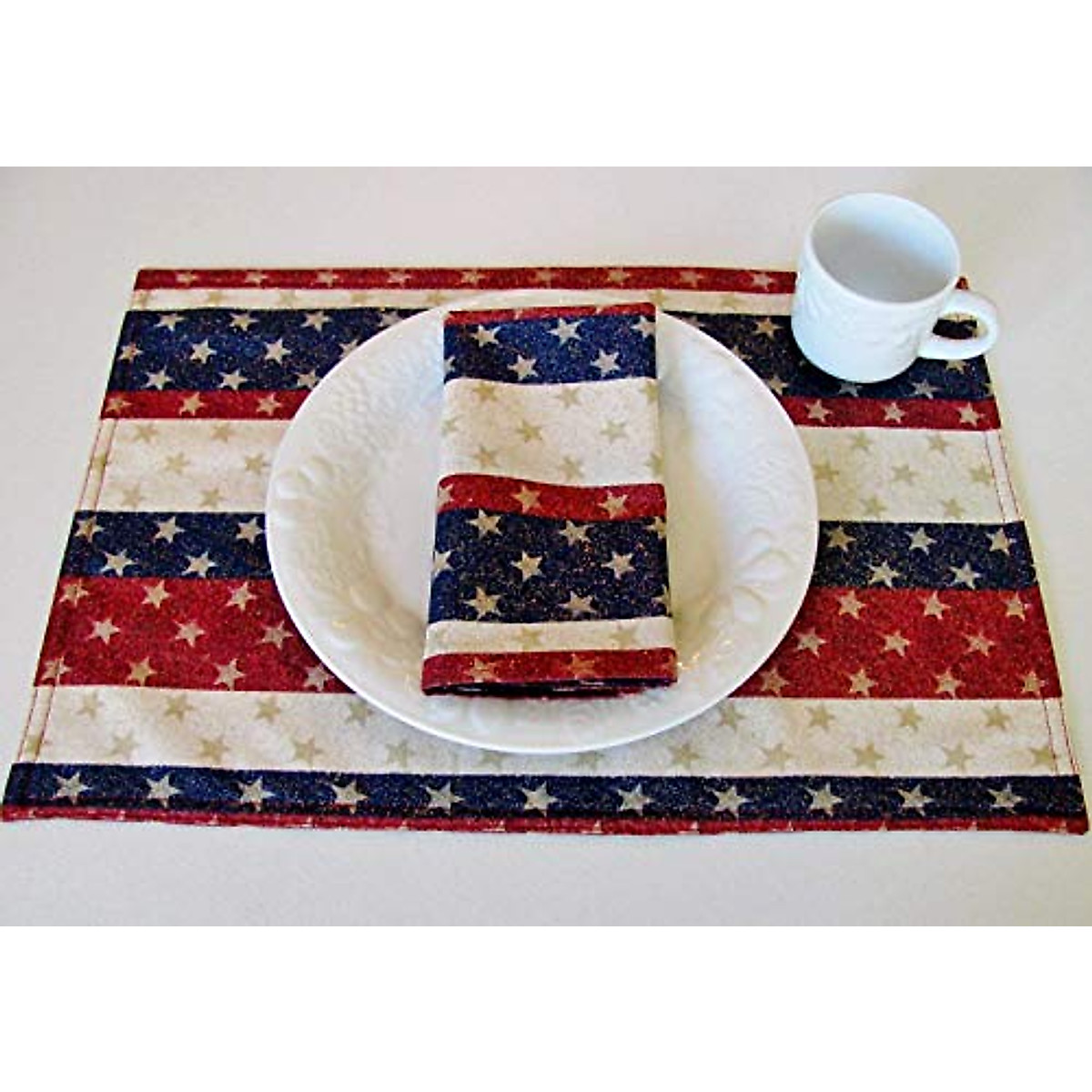 Stars & Stripes Patriotic Tea Towels (Set of 2) Made In USA 28" x 18" Patriotic Red Off-White Blue w/Glitter and Stars 100% Cotton