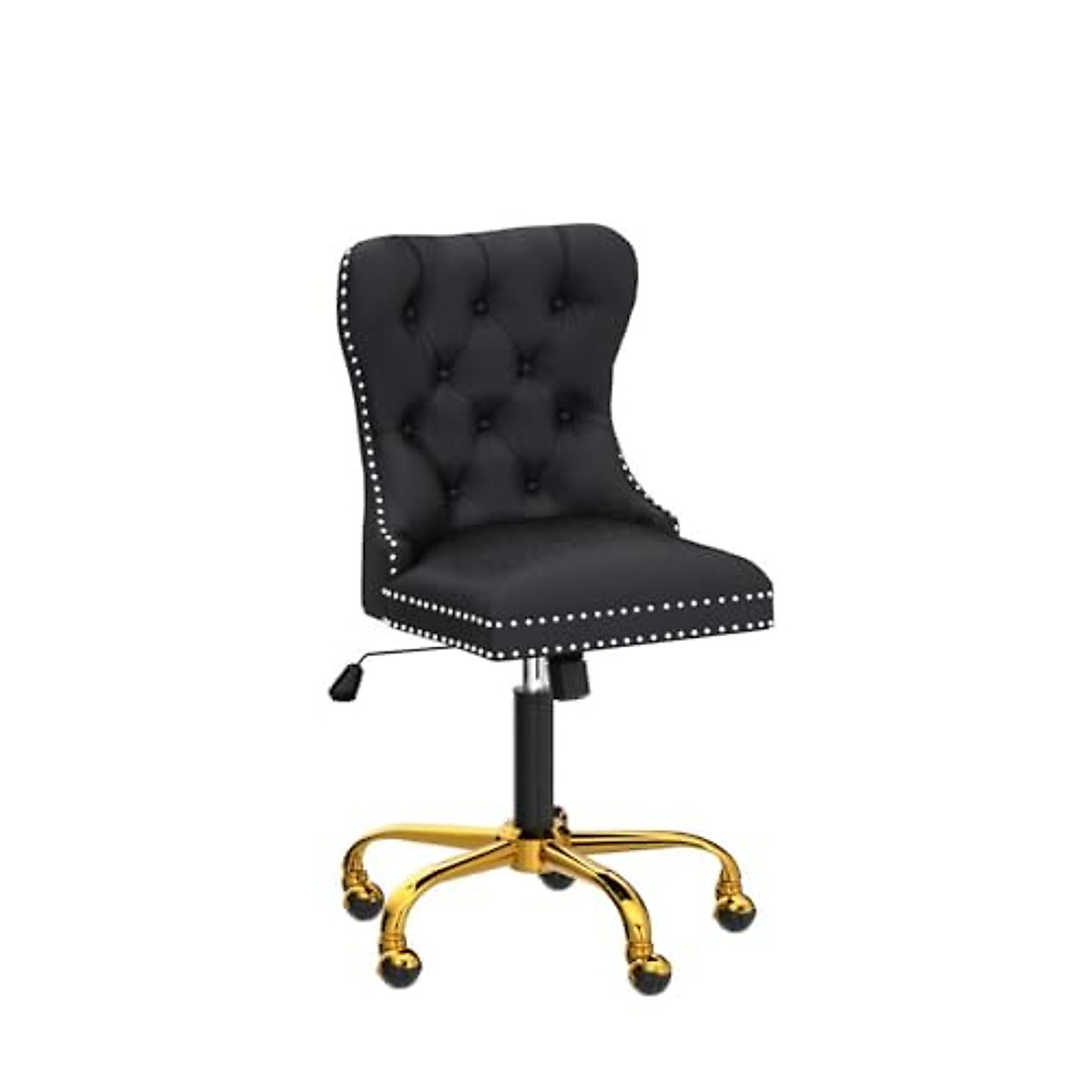 Guyou Black and Gold Vanity Chair Upholstered Velvet Home Office Desk Chair Swivel Desk Chair with Tufted Buttons for Bedroom (Black)