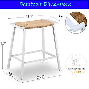 OUllUO 26'' Bar Stool, Weave Bar Height Counter Stools, Backless Wicker Saddle Stools for Kitchen Island, Rope Rattan Barstools with Metal Base, 919WT-1Pc