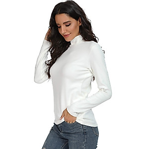 Udobana Women's Mock Turtleneck Cotton Basic Thermal Tops White Large