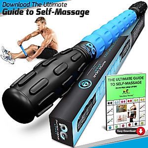 Massage Roller Stick Pro - Best Body Roller for Muscles Deep Tissue, Sore Calf, Cramps, Back Tightness, Knots, Myofascial Release Physical Therapy, Recovery - Muscle Roller Stick for Athletes (Blue)