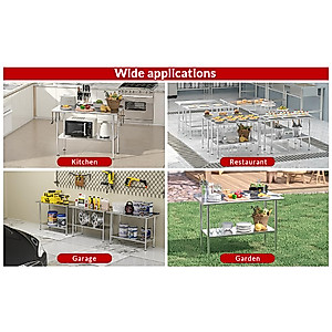 Atelicf Stainless Steel Prep Table for Work, 24 * 48 Inch, High Load Bearing with Undershelf and Backsplash for Outdoor, Restaurants, Hotels, Workshops, Kitchens, Garages and Gardens