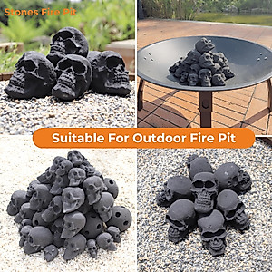 Heyfurni Ceramic Skulls for Fire Pit, Outdoor Fire Tables, 10pcs Reusable Spooky Imitated Human Skull Gas Log for Party, Bonfire,Campfires, Fireplaces, 3 inch