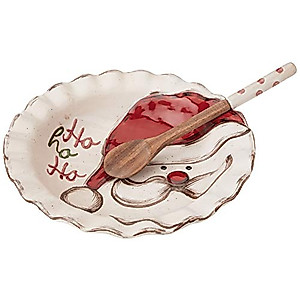 Mud Pie Santa Farm Salad Bowl, 2 Piece Set, White, 46000178, tray 3" x 13" | spoon 12"