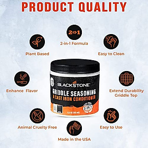 Cast Iron Seasoning wax Blackstone 2-IN-1 Griddle & Cast Iron Seasoning Conditioner 6.5 OZ– Effective Rub Formula Food Safe – Easy to Use Cleaner & Conditioner – Plus BETRULIGHT Fridge Decal – 1 Pc