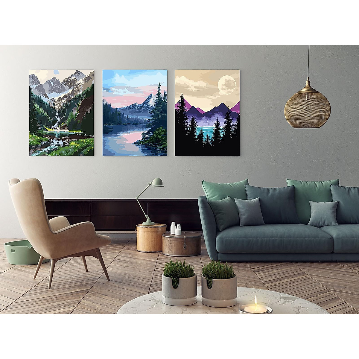 CHWGLFGG 6 Pack Landscape Paint by Number for Adults Kids Beginner, DIY Adult Painting by Numbers Kits on Canvas with Brushes and Acrylic Paint, Home Wall Decor 12 x 16 Inch