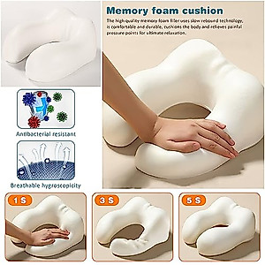 KLERICER Travel Neck Pillow, Memory Foam Neck Pillow for Airplane, Portable 360°Head Support Travel Foam Neck Pillow, with Eye Mask,Earplug and Carry Bag for Airplane, Sleeping, Office (Black)