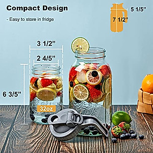 Mason Jar Pitcher with Pour Spout Handle Lid, 32 oz Thick Glass Jug for Cold Brew Coffee, Ice Beverage, Iced Juice, Lemonade, Sun Tea, Fruit Drinks Container