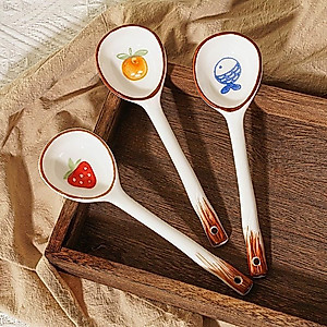 FYUEROPA Ceramic Soup Spoons Set Asian Spoons Chinese Japanese Tablespoon for Ramen Pho Wonton Dumplings Miso - Set of 6