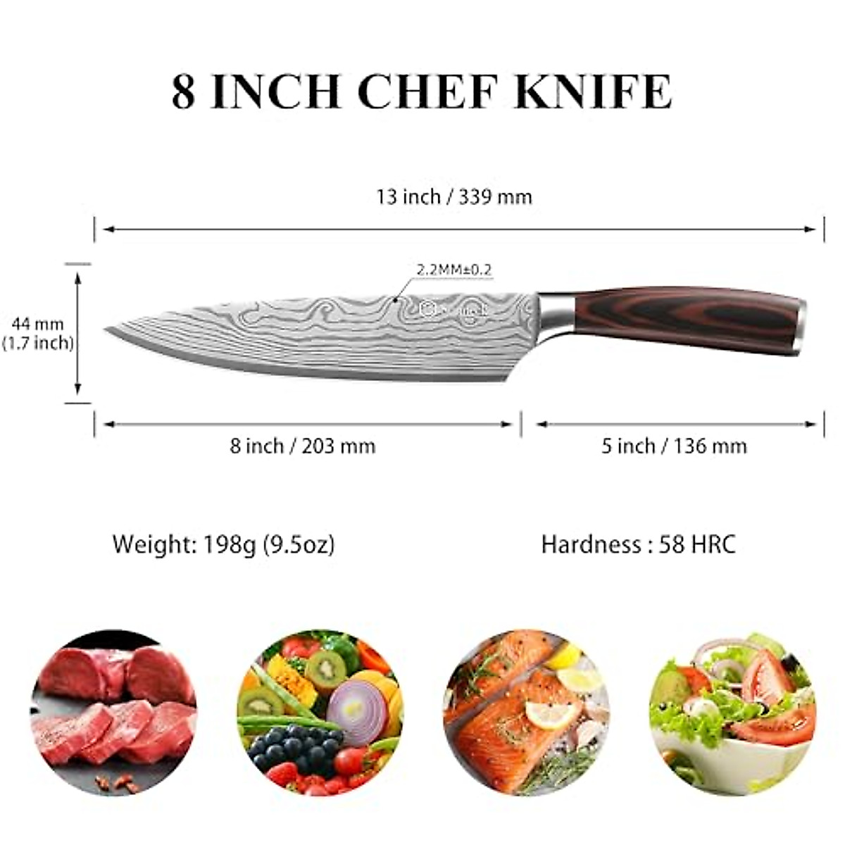 Sunnecko Chef Knife 8 inch,High Carbon Stainless Steel Kitchen Knife,Ultra Sharp Gyutou Cutting Knife with Sheath and Gift Box for Family & Restaurant