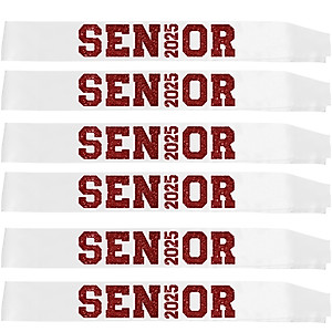 6Pcs White Senior 2025 Satin Sashes with Maroon Glitter Letters- 2025 Graduation Celebrations Sashes - Senior Cheer Sash - Cheerleader Sash - Class Competition Sashes