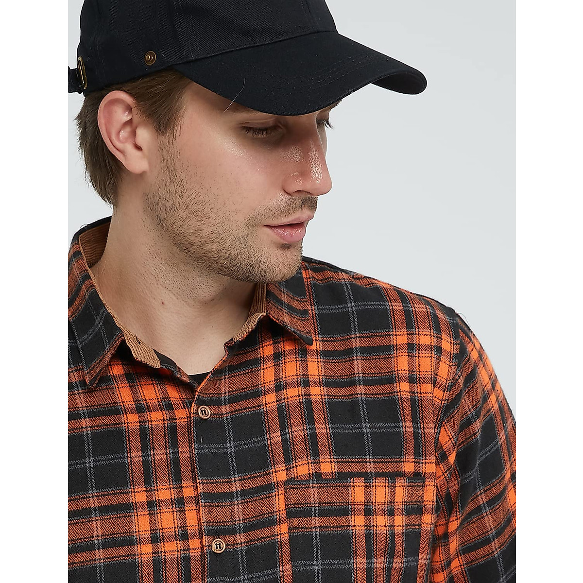 SSLR Flannel Shirts for Men, Long Sleeve Button Down Shirt Lightweight Plaid Brushed Casual (Small, Orange Flannel)