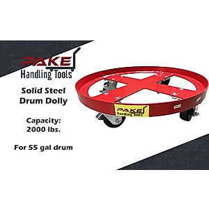 Steel Drum Dolly, 2000 lb. Cap, 55 Gal Drum, 4 Swivel Nylon Casters with Brakes