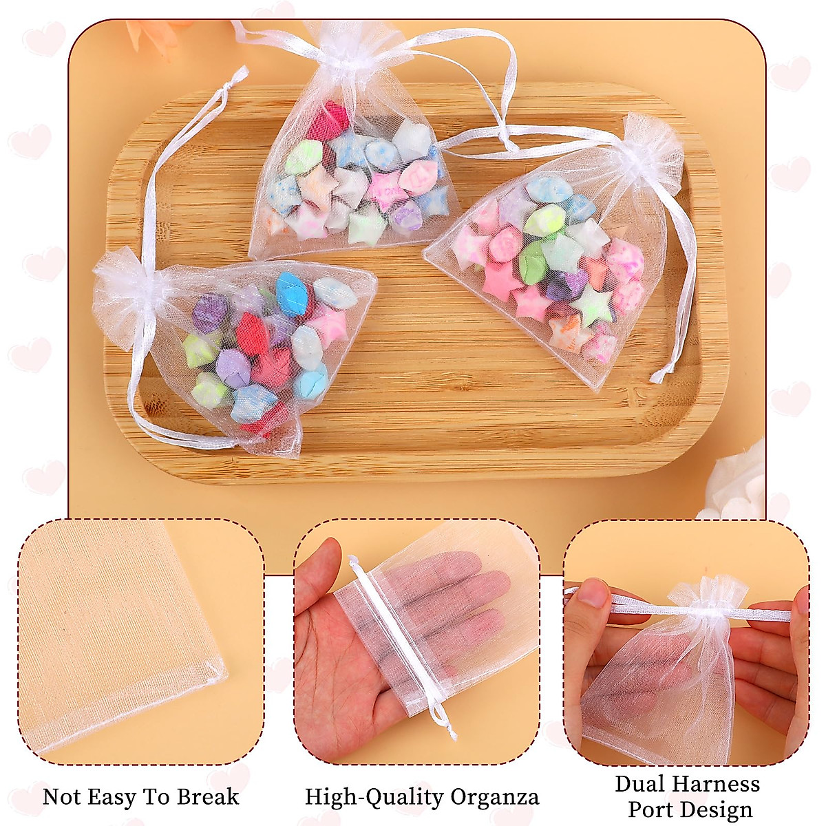 KALIONE 50 Pcs Organza Bags, Mini Jewelry Bags Drawstring Gift Bags Mesh Gift Pouches Wedding Favor Bags Mesh Pouch Gift Bags Drawstring Bags For Jewelry Candy Party Favors Wedding Birthday