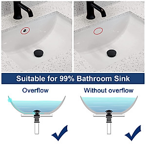 Homikit Bathroom Sink Drain, Pop Up Drain Stopper with Overflow, 18/10 Stainless Steel Drain Assembly with Detachable Anti-Clogging Strainer Basket for Vessel Lavatory Vanity Sink, Matte Black