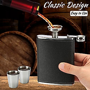 Hip Flask Gift Set for Men, 8 Oz Leak Proof Flasks for Liquor with 2 Cups & Funnel in Gift Box, Food Grade Stainless Steel Black Leather Pocket Flask for Whiskey, Wedding Party Groomsman Gift
