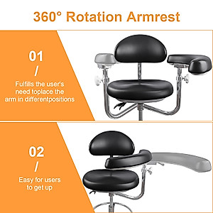 Helivivfy Dental Assistant Chair,Dentist Chair with 360° Rotation Armrest,Dental Stool with Adjustable Backrest and Height Soft PU Leather Black