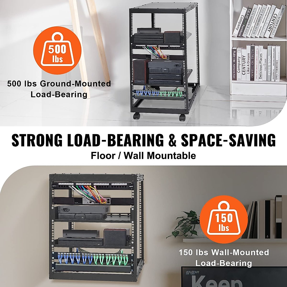VEVOR 20U Open Frame Server Rack, 23''-40'' Adjustable Depth, Free Standing or Wall Mount Network Server Rack, 4 Post AV Rack with Casters, Holds All Your Networking IT Equipment AV Gear Router Modem