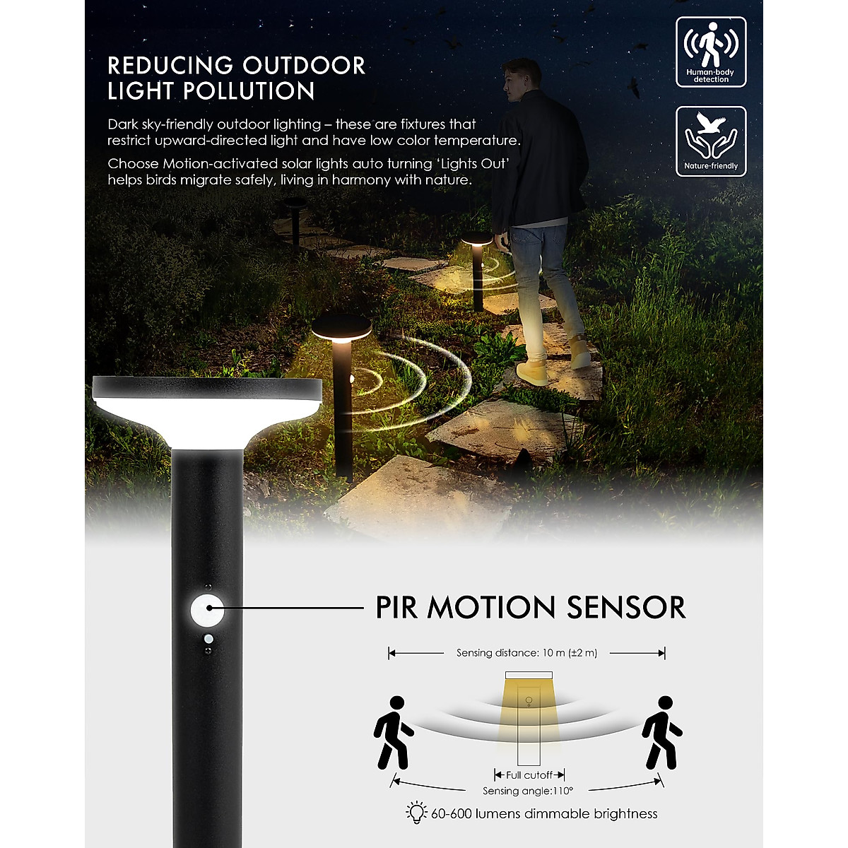 Yoolax Solar Pathway Lights Outdoor Motion Sensor Landscape Lights 2 Pack Waterproof Dusk to Dawn Path Lights for Garden, Patio, Yard, Driveway (Black)