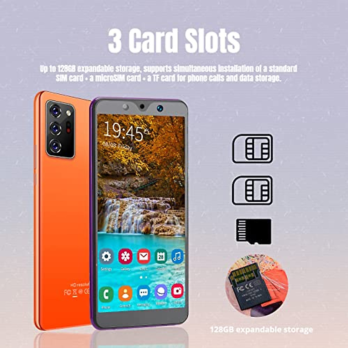 Cuifati Cellphone, Note30 Plus Smart Phone 5.72In Smartphone Dual Cards Dual Standby Smartphone Powerful Processor Expandable Storage 512MB+4GB(Orange)