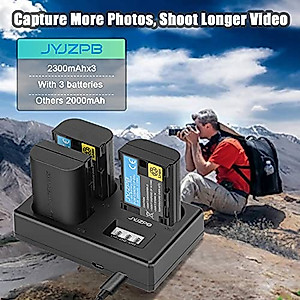 JYJZPB LP-E6 LP-E6N Battery 3-Pack Compatible for Canon EOS 5D Mark II III, 5DS R Rechargeable Battery Charger Triple Slot for Canon EOS 80D, 90D, 60D, 70D, 5DS R, 6D, 7D, 3 Channel Camera Batteries
