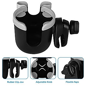 Accmor Stroller Cup Holder with Phone Holder, Bike Cup Holder, Cup Holder for Uppababy Stroller, 2-in-1 Universal Cup Phone Holder for Stroller, Bike, Wheelchair, Walker, Scooter, Mix Grey