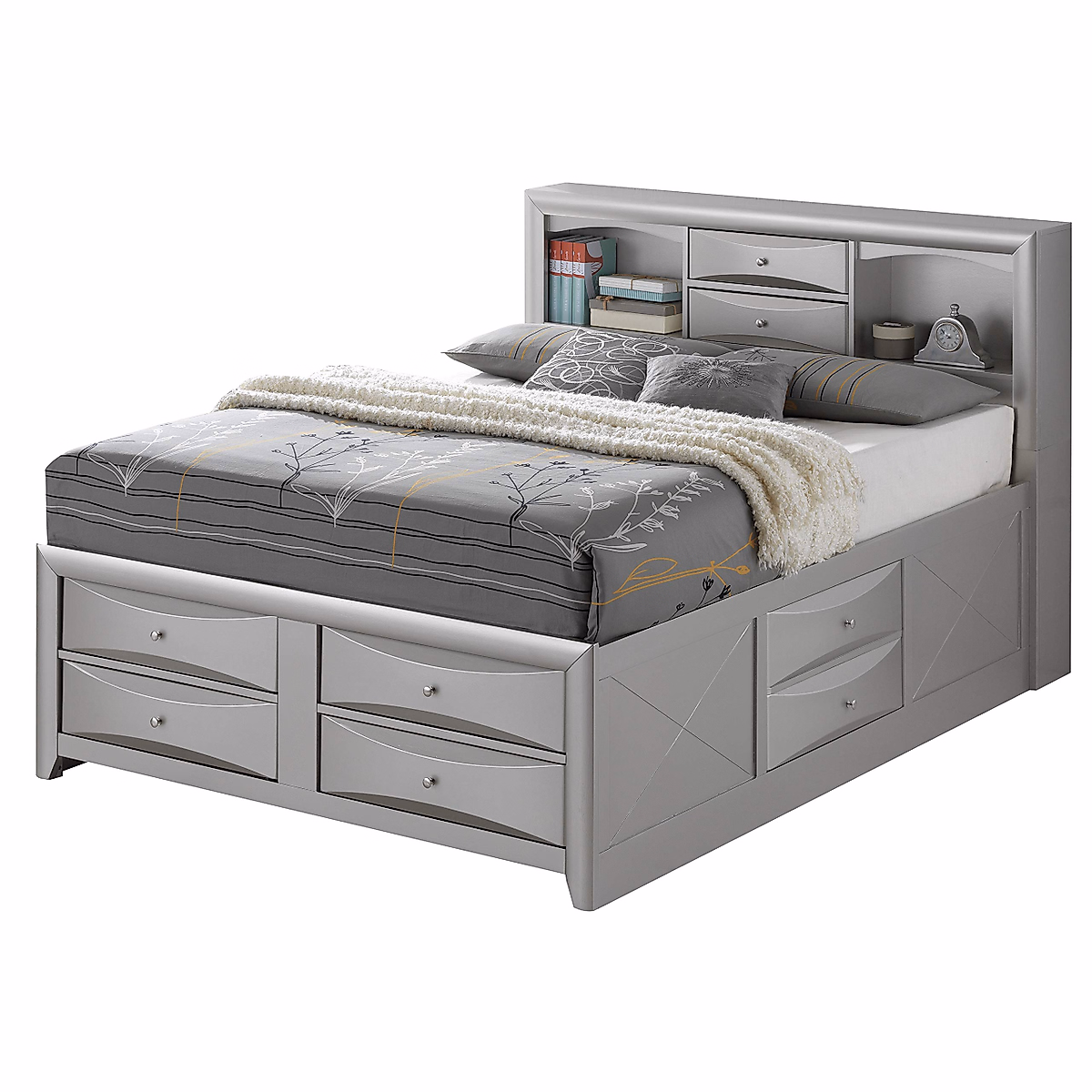 Glory Furniture Marilla Queen Storage, Silver Bed Room Furniture, 49" H x 64" W x 92" D,