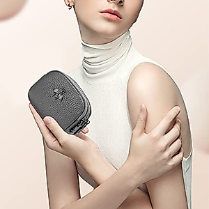 imeetu Women Leather Coin Purse, Small 2 Zippered Change Pouch Wallet(Grey)