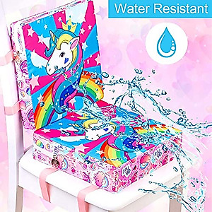 2PCS Toddler Booster Seat for Dining Table, Chair Increasing Cushion for Baby Kids, Washable Thick Chair Seat Pad Mat Strap, Portable Dismountable Adjustable Highchair Booster - Unicorn