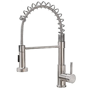 SHACO Commercial Brushed Nickel Kitchen Faucet with Pull Down Sprayer, Modern Stainless Steel Single Handle Spring Kitchen Faucets for Farmhouse Outdoor RV Camper Laundry Prep Wet Bar Sink 1 Hole
