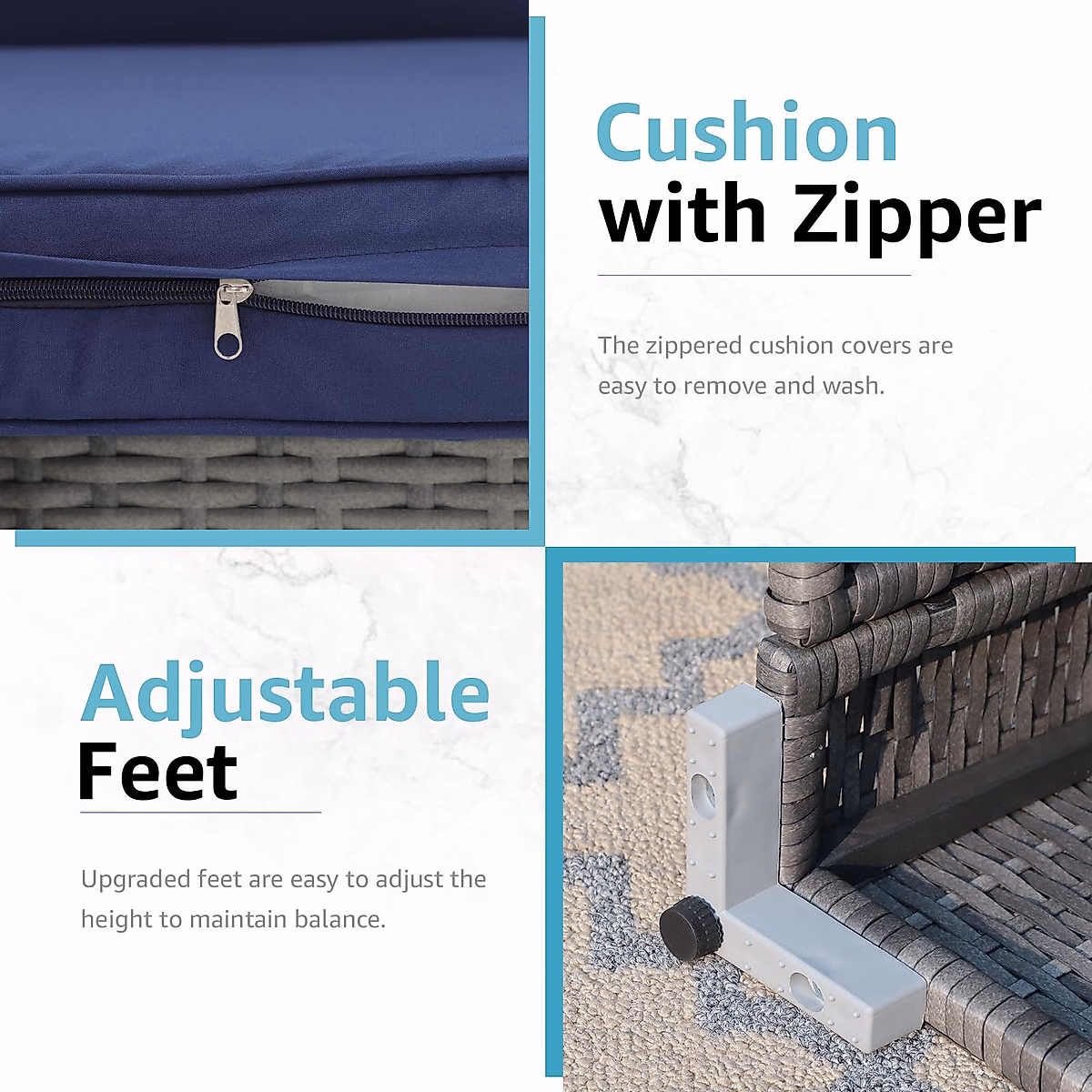 Patiorama 2-Piece Patio Furniture Set, Outdoor Sectional Sofa, All-Weather Grey PE Wicker Rattan Conversation Set,Outdoor Couch Loveseat,Patio Seating for Porch Balcony Garden Pool(Navy Blue Cushion)