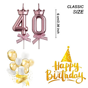 AOOLADA 40th Birthday Candles, Rose Gold 40 Year Old Number Birthday Candles, Number 40 Candles for Men Women, Birthday Party Decorations Cake Topper Gifts for Wedding Anniversary Celebration