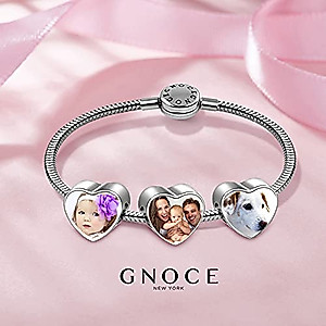 GNOCE Custom Photo Charms for Bracelet 925 Sterling Silver Heart Shaped Personalized Charms Family Memorial for Women