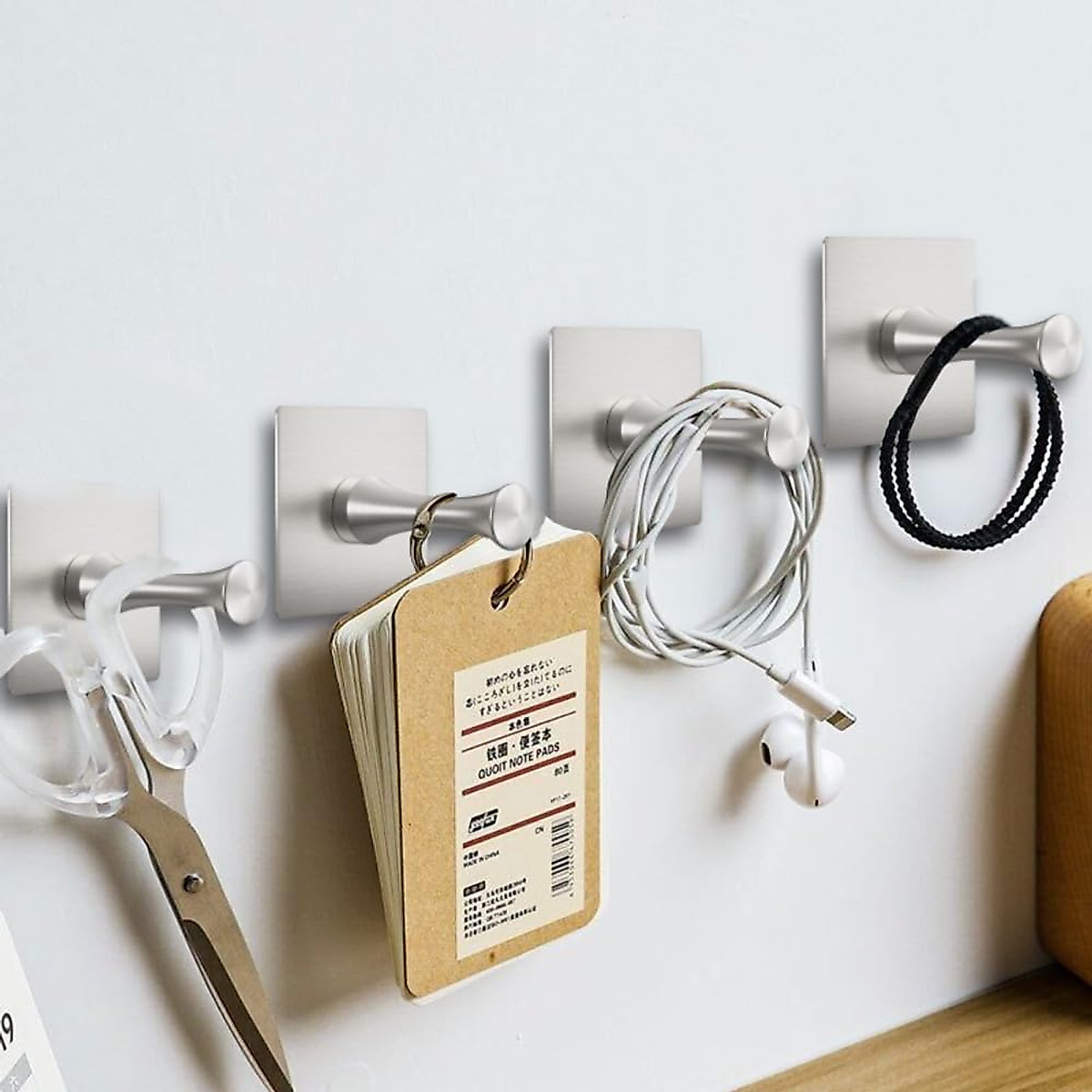 DGYB Self Adhesive Hooks for Hanging Set of 4 Adhesive Wall Hooks Heavy Duty Stainless Steel Brushed Nickel Adhesive Towel Hooks for Bathrooms Waterproof Stick on Shower Hooks for Inside Shower