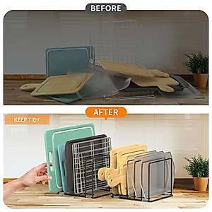 VAEKUCEAN Cutting Board Organizer, [2-Pack] Kitchen Cabinet Organizer, Divided Rack with 5 Slots for Baking Trays, Cutting Boards - Cookie sheet Organizer Inside Cabinet, Baking Sheets Holder (Large)