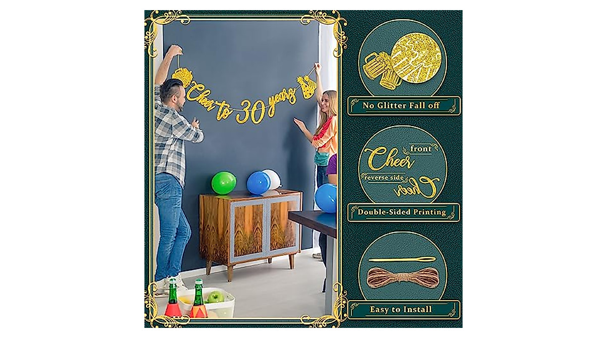 Celebrate 30th Birthday with Gold Glitter Decoration Set | Easy Setup