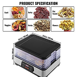 VEVOR Food Dehydrator Machine, 5-Tray Fruit Dehydrator, 300W Electric Food Dryer w/Digital Adjustable Timer & Temperature for Jerky, Herb, Meat, Beef, Fruit, Dog Treats and Vegetables, ETL Listed
