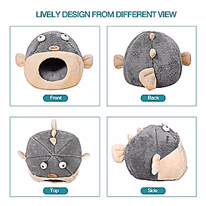 Cat Beds for Indoor Cats - Cat Bed Cave with Removable Washable Cushioned Pillow, Soft Plush Premium Cotton No Deformation Pet Bed, Lively Pufferfish Cat House Design, Grey, Multiple Sizes(S)