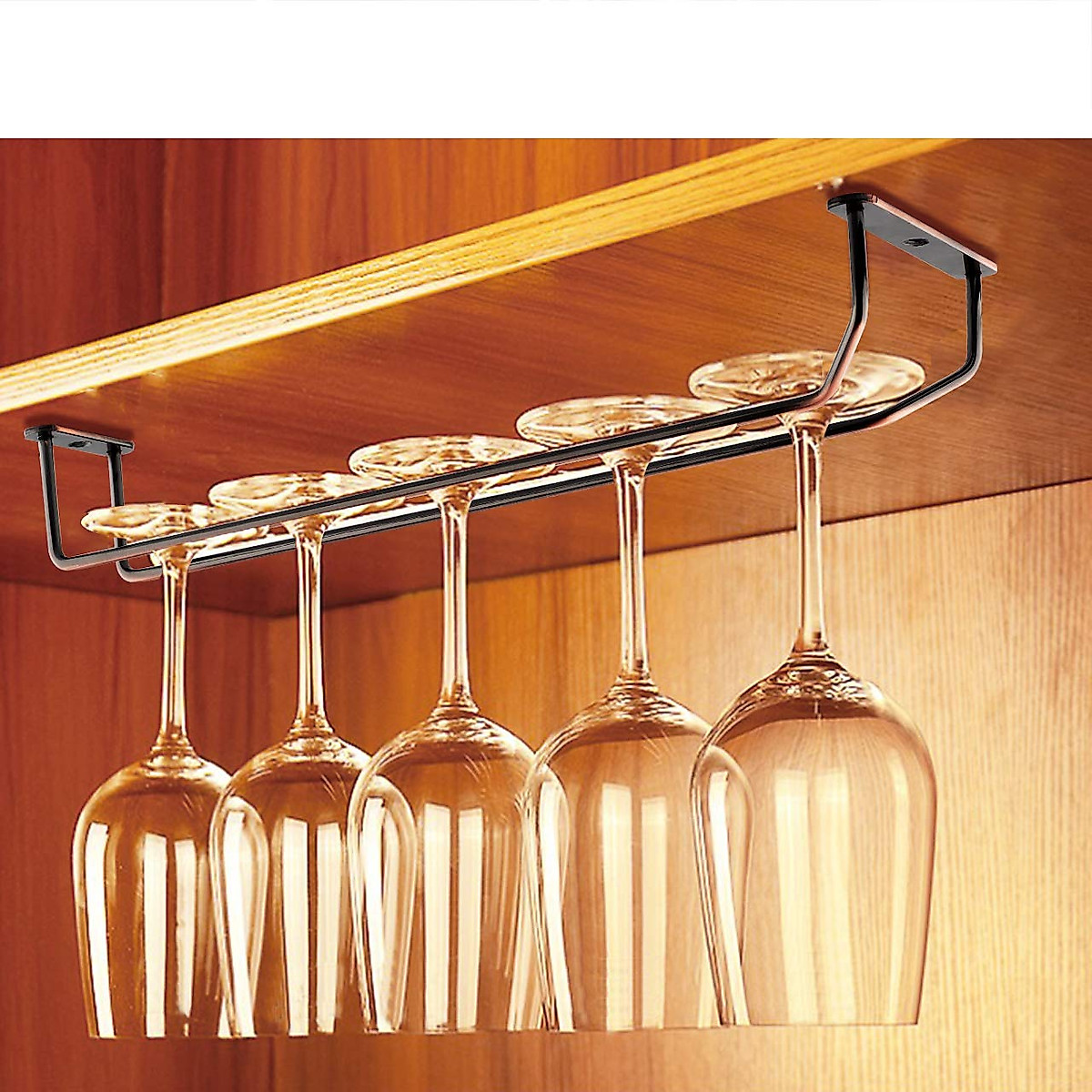 CM Pack of 2 Under Cabinet Hanging Rack Wire Hanger Rack Organizer Holder Rack for Wine Stem Glasses Stemware Wine Glass in Bar Kitchen, 12 Inch Long (Antique Copper Finish)